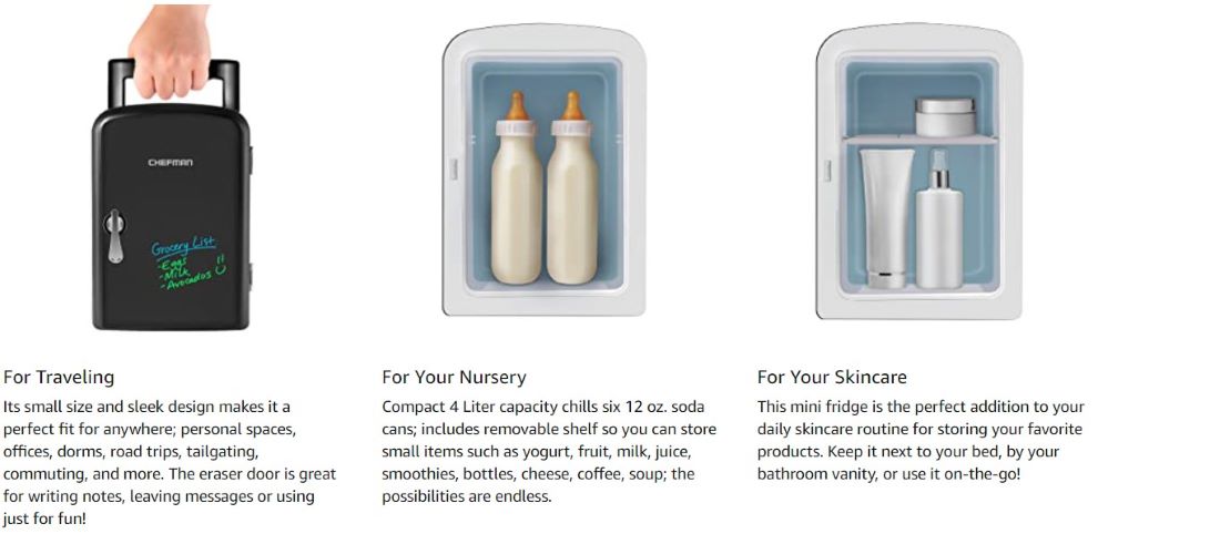 Chefman 4-Liter Dry Erase Black Mini Fridge Hot and Cold RJ48-BLACK-DE ...