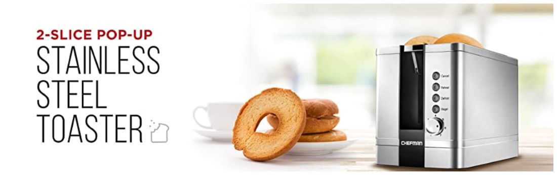 Chefman 2-Slice Pop-Up Stainless Steel Toaster, 7 Shade Settings ...