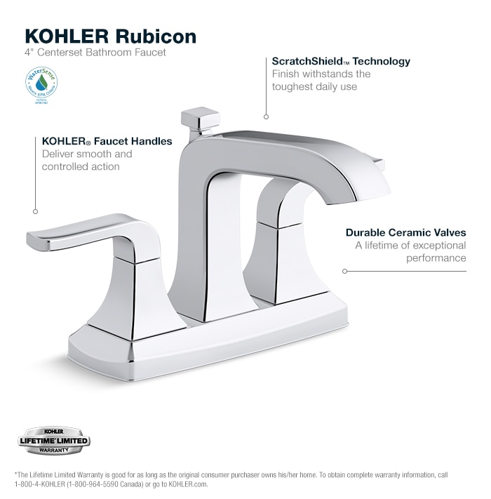 KOHLER Rubicon 4 in. Centerset 2-Handle Bathroom Faucet in Polished Chrome-K-R76215-4D-CP - The ...